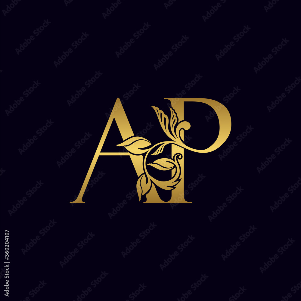 Golden Initial Letter A and P, AP Luxury Logo Icon, Vintage Gold Letter ...