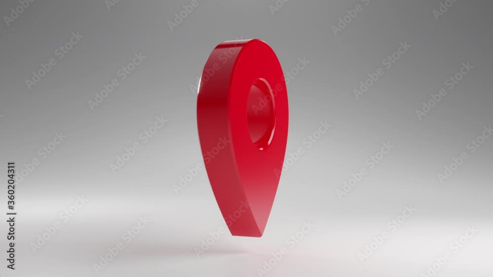 Shiny modern red spinning map pointer. 3D rendering locator pin ...