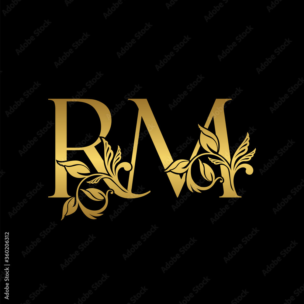 Golden Initial Letter R and M, RM Luxury Logo Icon, Vintage Gold Letter ...