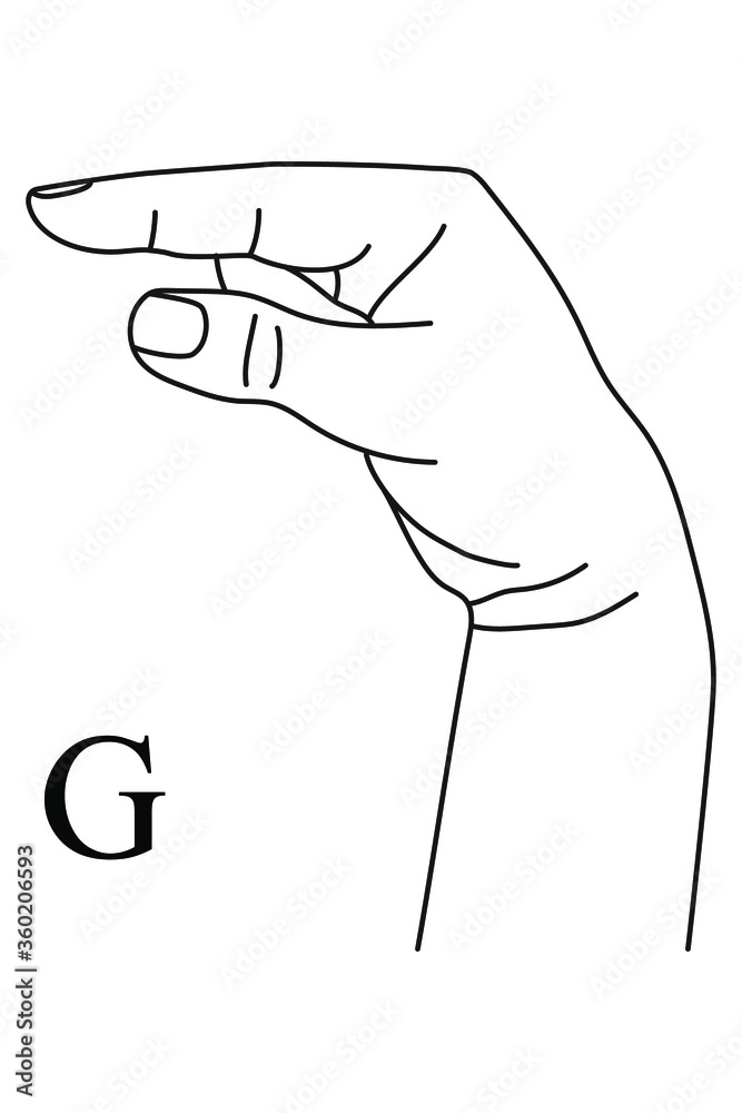 Hand gesture showing letter G on American Sign Language. Alphabetical ...