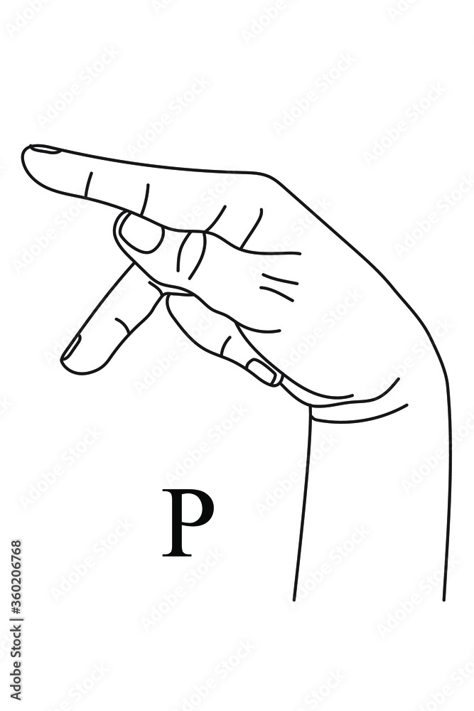 Hand gesture showing letter P on American Sign Language. Alphabetical ...