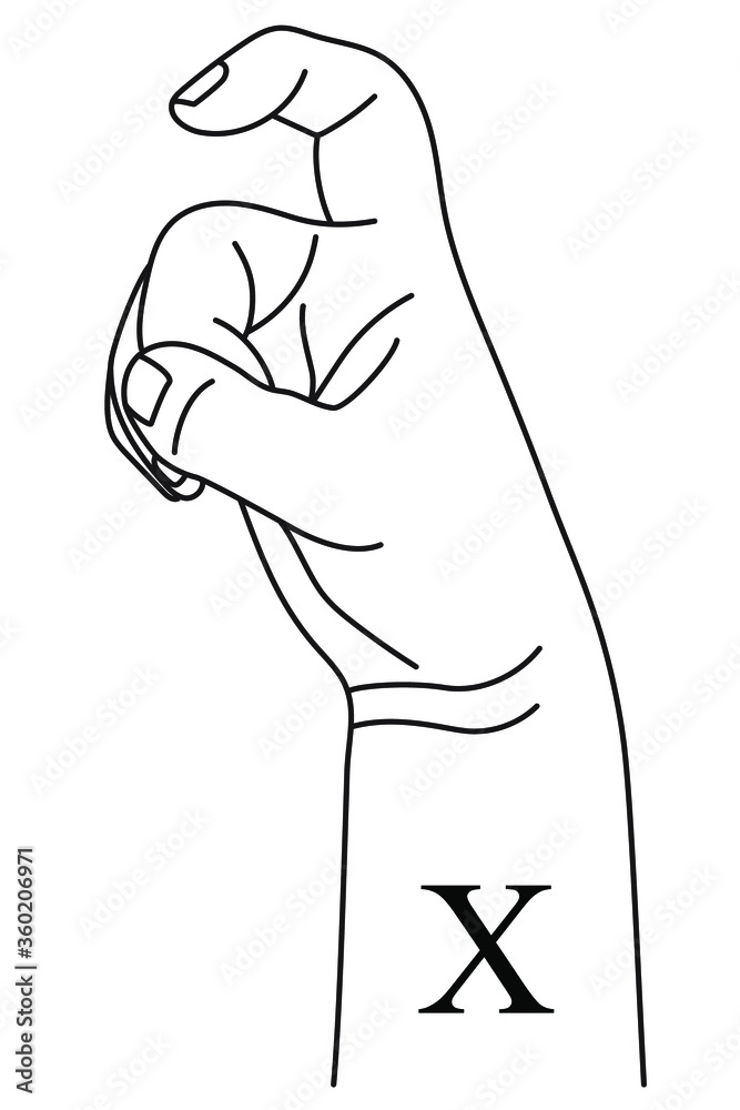 Hand gesture showing letter X on American Sign Language. Alphabetical ...