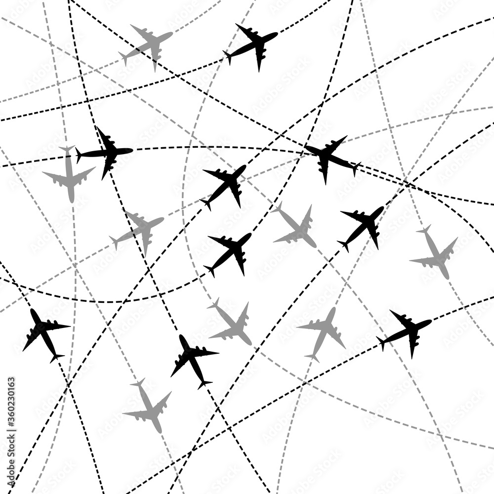 Background pattern with airplane routes. Vector illustration Stock ...