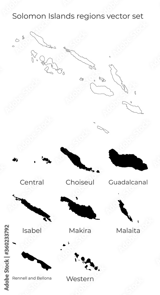Solomon Islands map with shapes of regions. Blank vector map of the ...