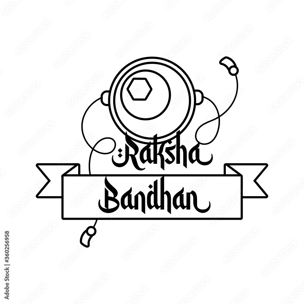 happy raksha bandhan wristband with ball and ribbon frame line style ...