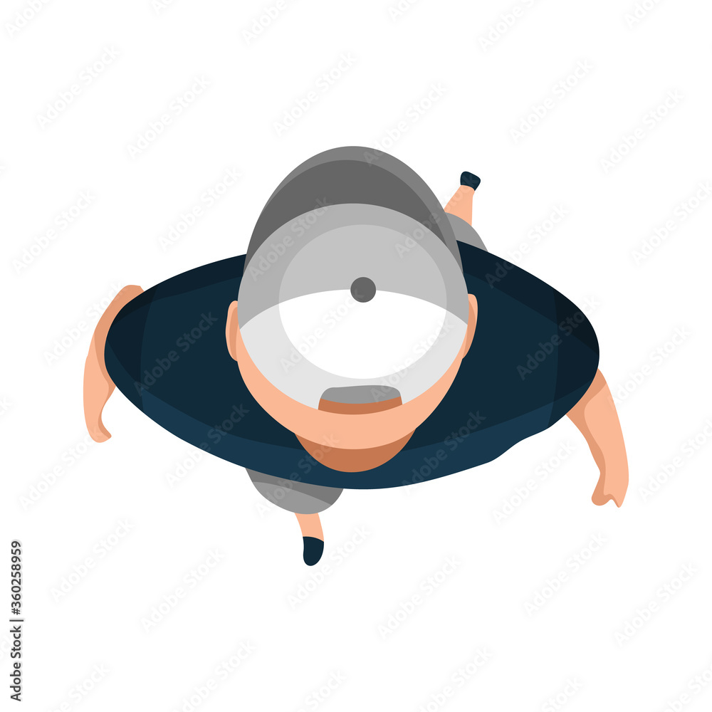 Top View People. Young man with hat on white background from top view ...