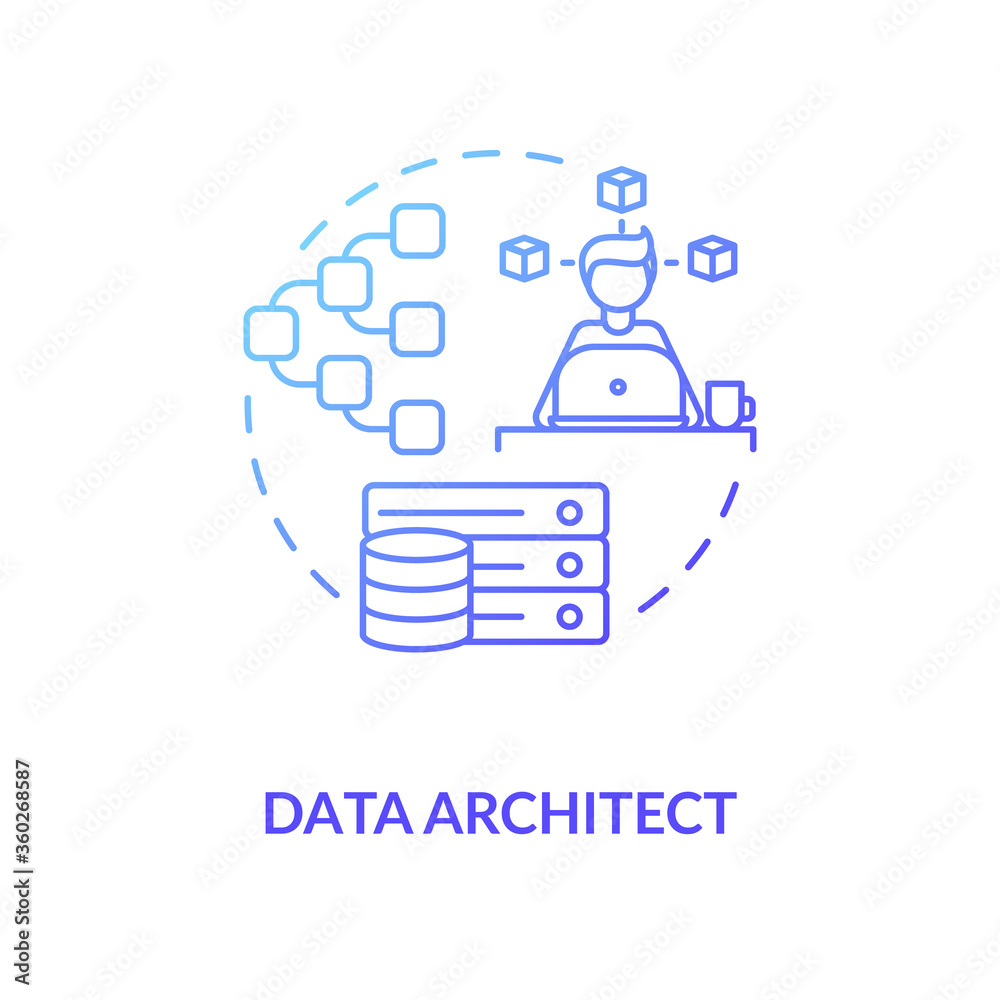 Data architect blu gradient concept icon. IT expert. Engineer to manage ...