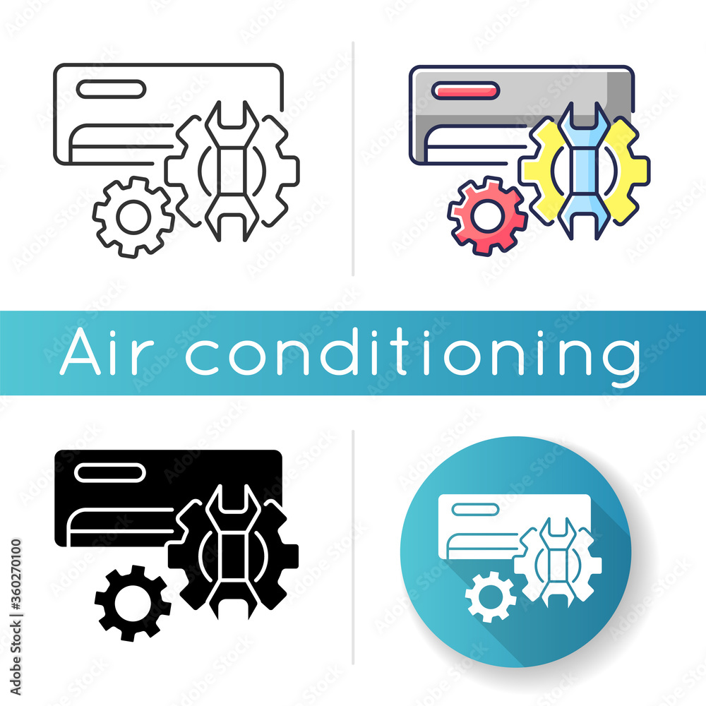 AC repair service icon. Linear black and RGB color styles. Air ...