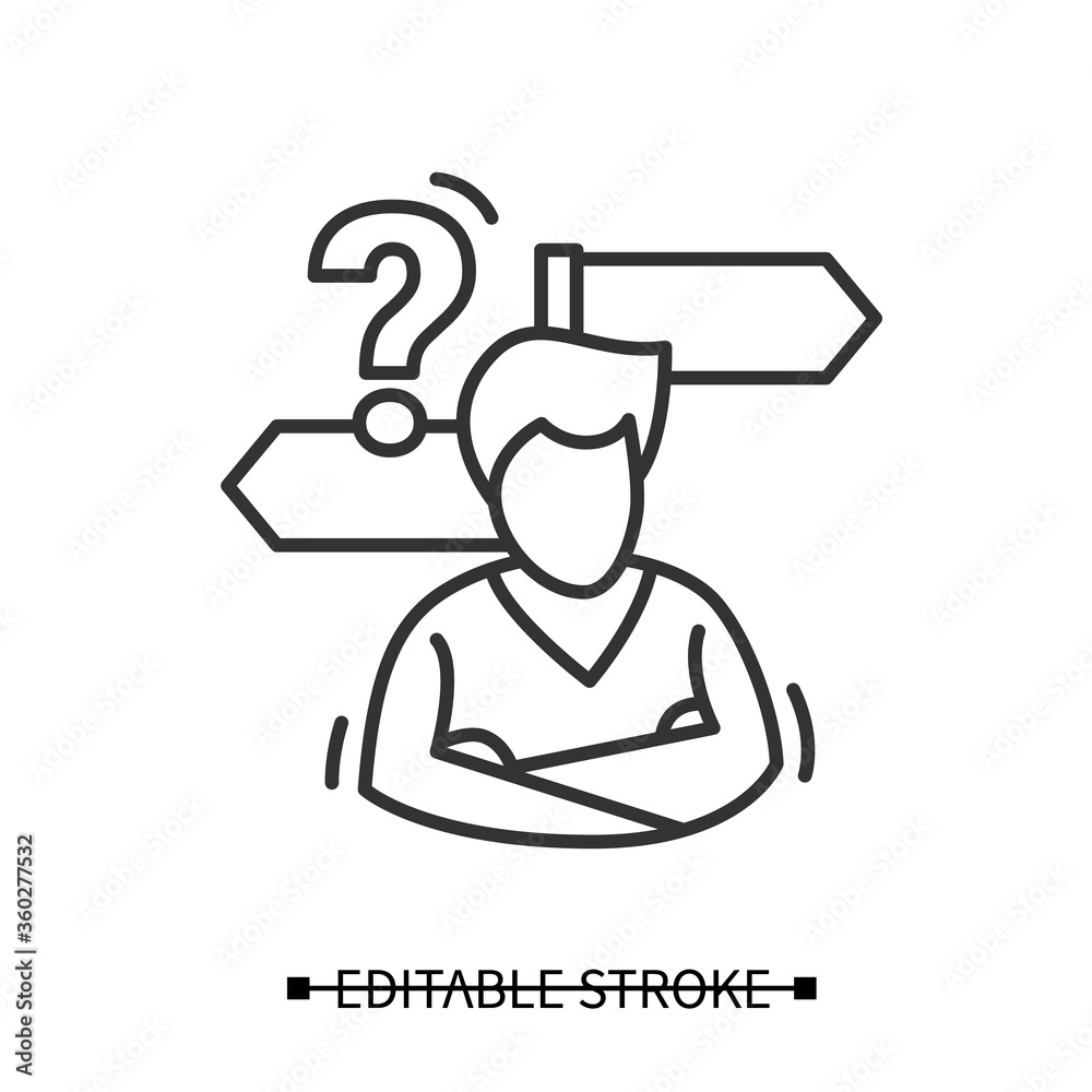 Decision making icon. Person avatar with two road signs and question ...