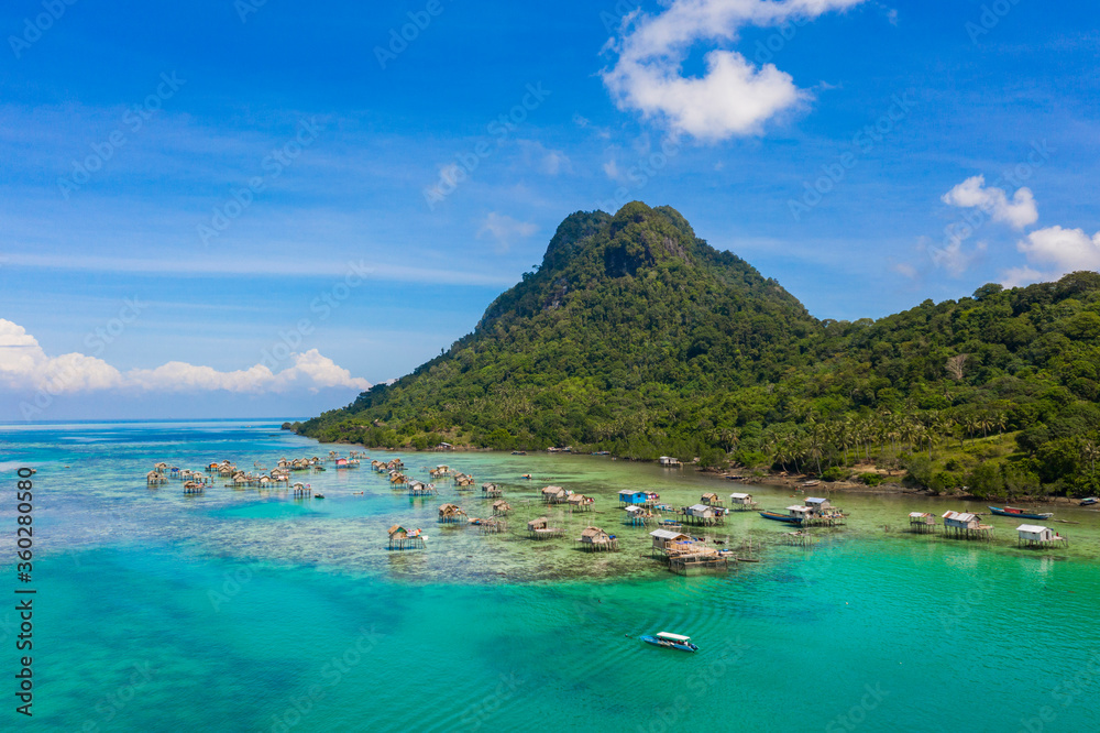 Still houses of the Bajau Laut sea gypsies, Bodgaya Island, Tun Sakaran ...