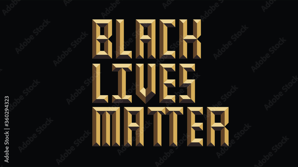 Stacked iconic Black Lives Matter roman logo font letters in 3D gold ...
