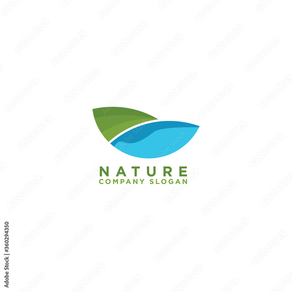 nature landscape logo design with lake,sea and meadow vector ...