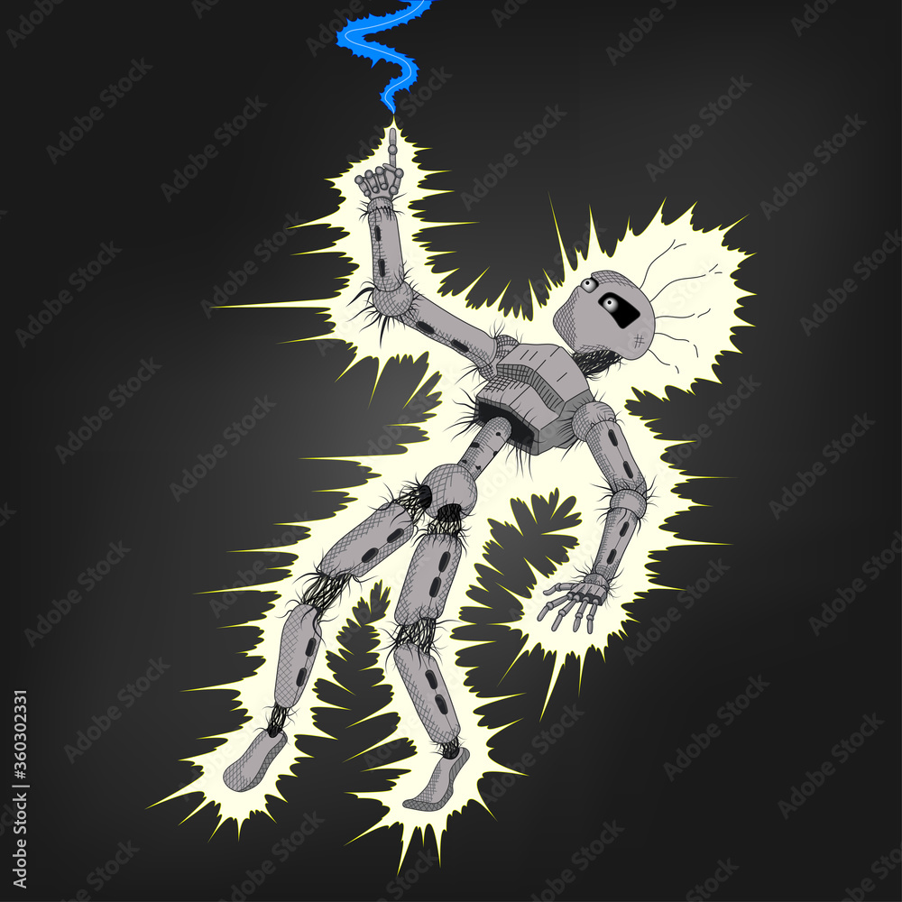 Vector cartoon clipart illustration of a humanoid robot charged with ...