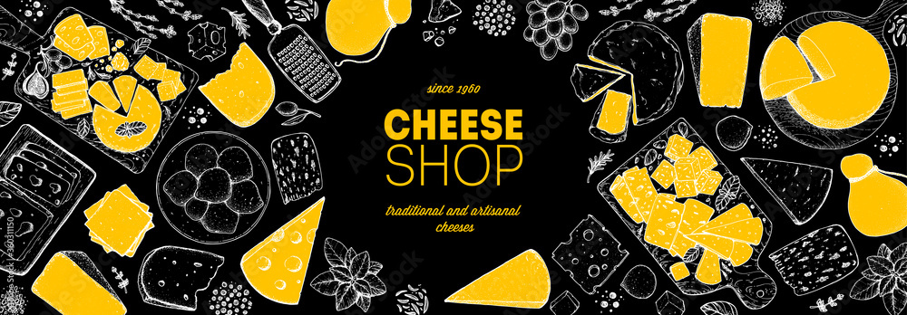 Cheese design template. Hand drawn sketch. Retro food background ...