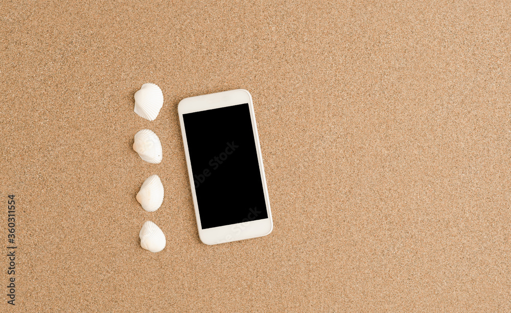 vacation, travel and summer vacation concept: smartphone with black ...