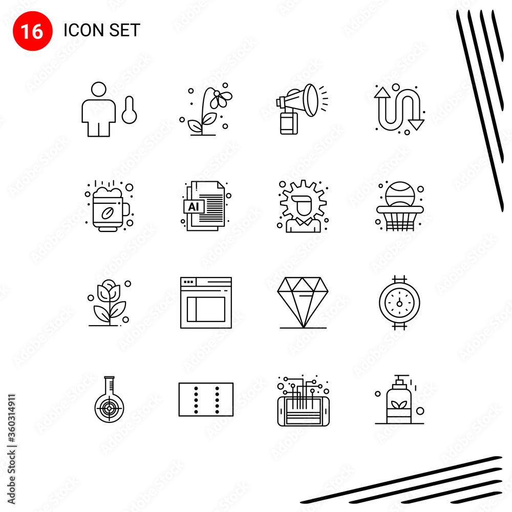 16 Universal Outline Signs Symbols of watch kit, arrows, nature, horn ...