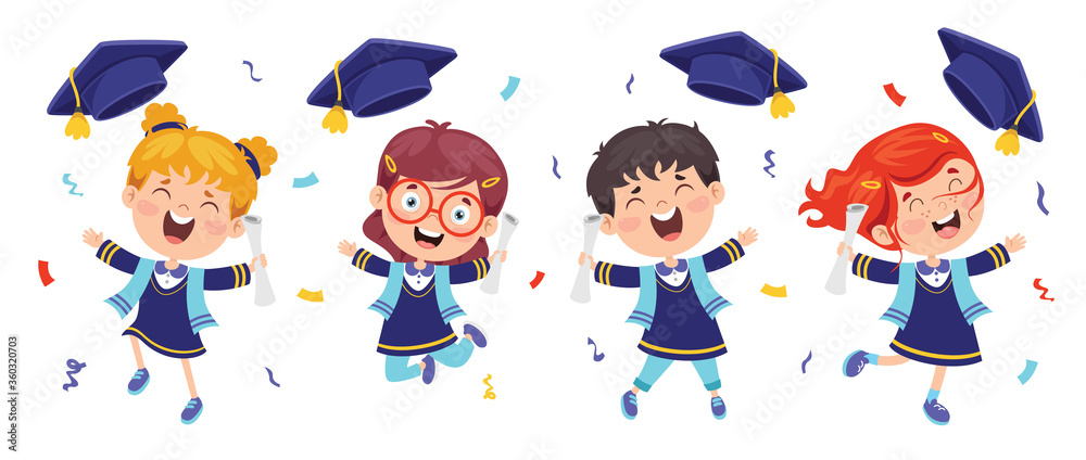 Cartoon Happy Kid In Graduation Costume Stock Vector | Adobe Stock