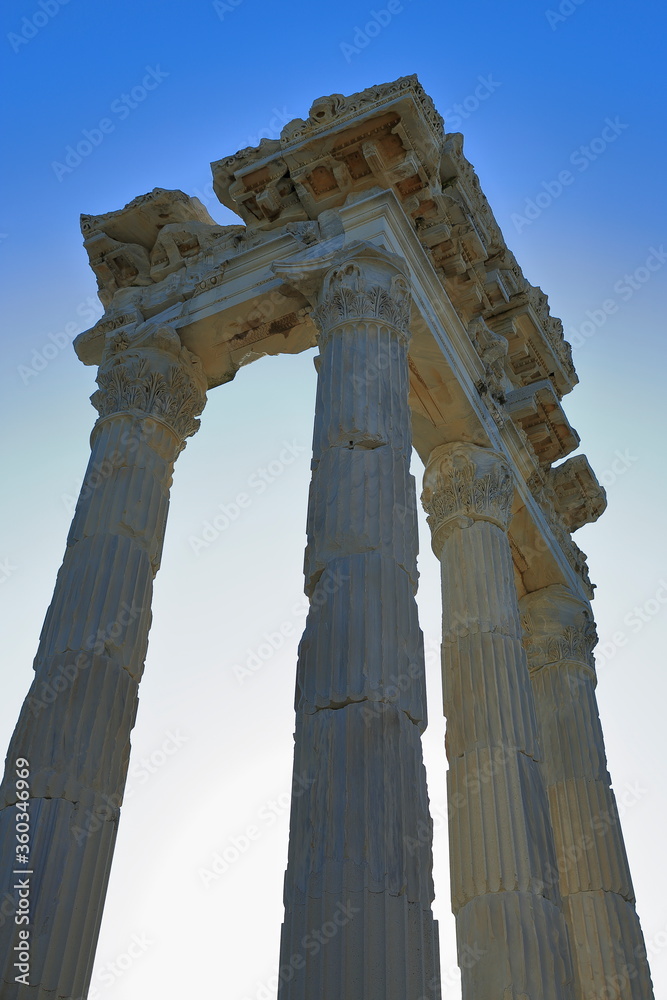 Pergamon, Acropolis-Turkey. The ruins of the temple of Traian temple ...