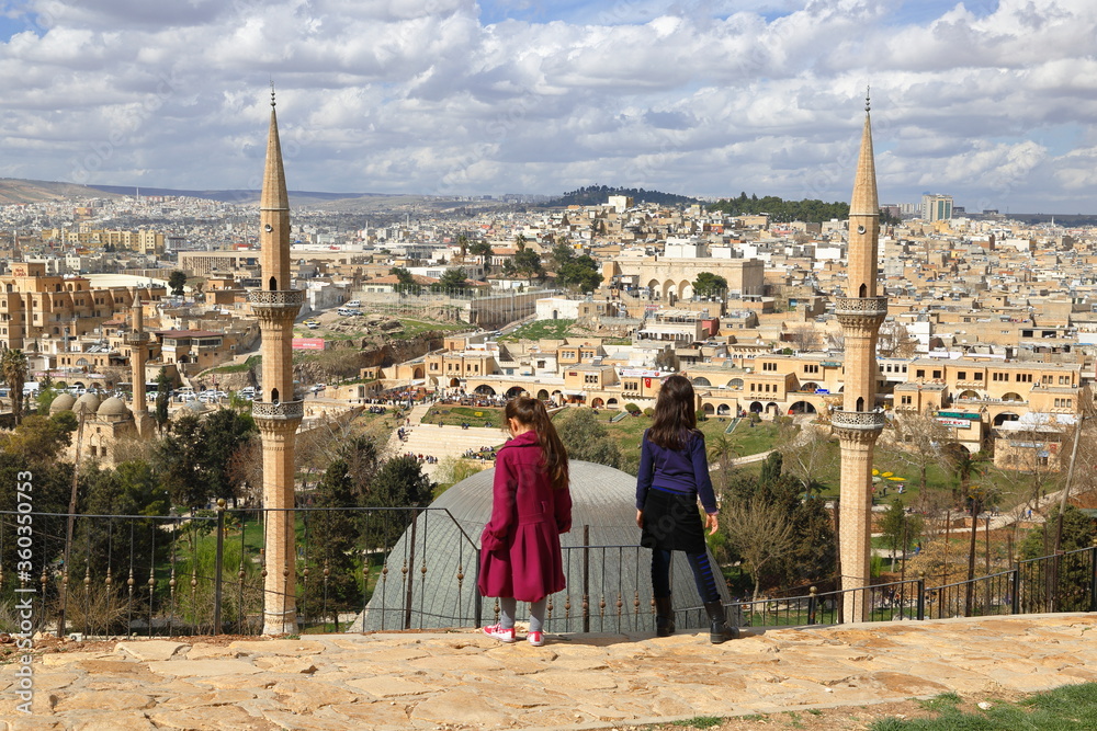 Sanli Urfa city, general view. The first statue of the Earth and the ...