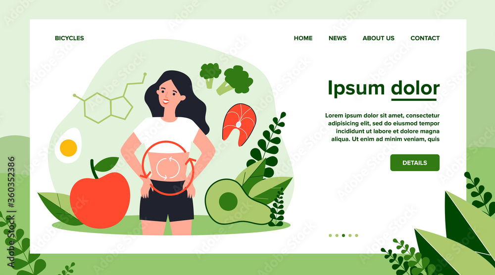 Metabolism of human organism flat vector illustration. Cartoon young ...