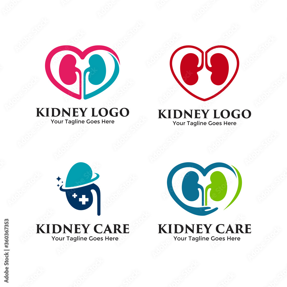 Set of Kidney logo vector. Love kidney - kidney care logo. Creative ...