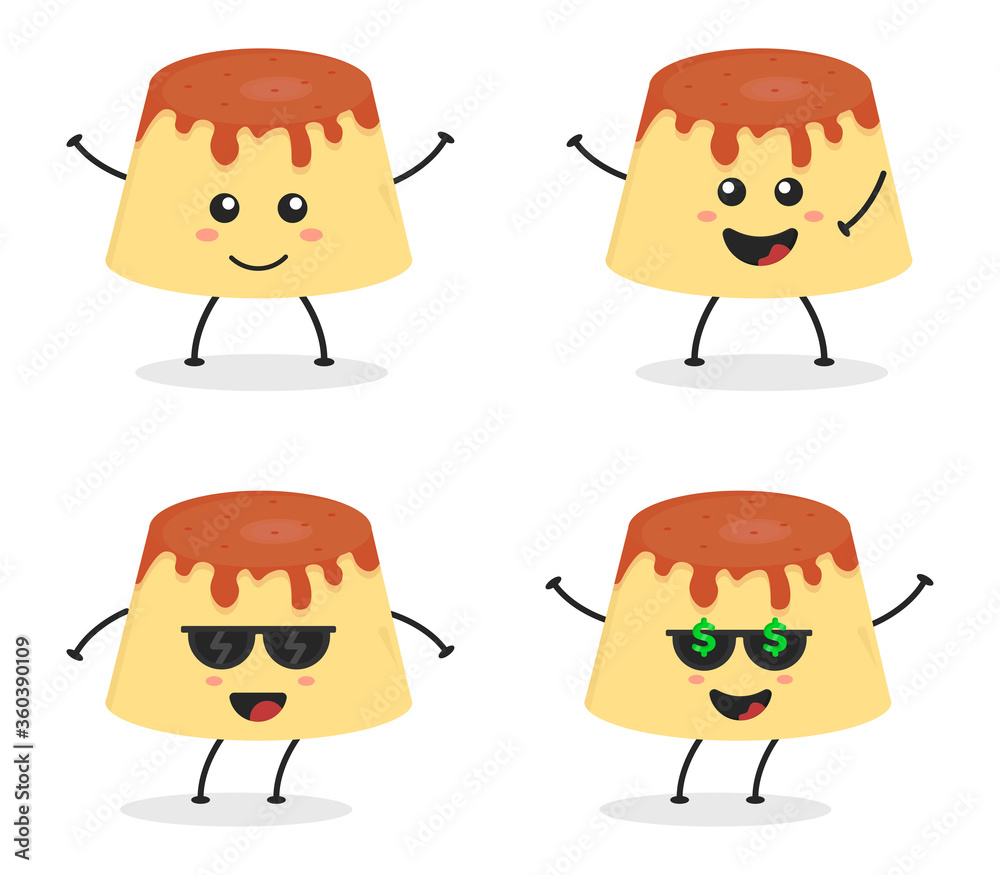 Cute Flat Cartoon Pudding Illustration. Vector illustration of cute ...