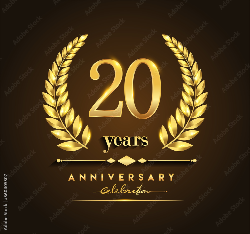 20th gold anniversary celebration logo with golden color and laurel ...