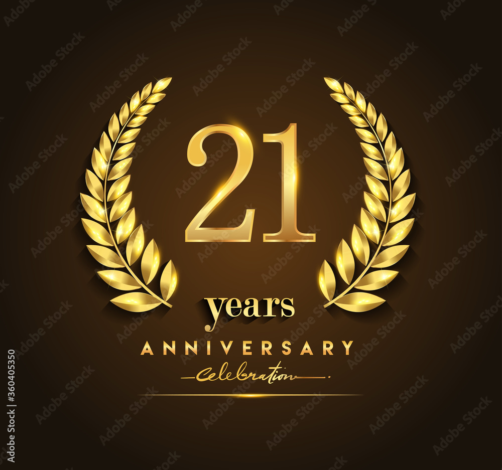 21st gold anniversary celebration logo with golden color and laurel ...
