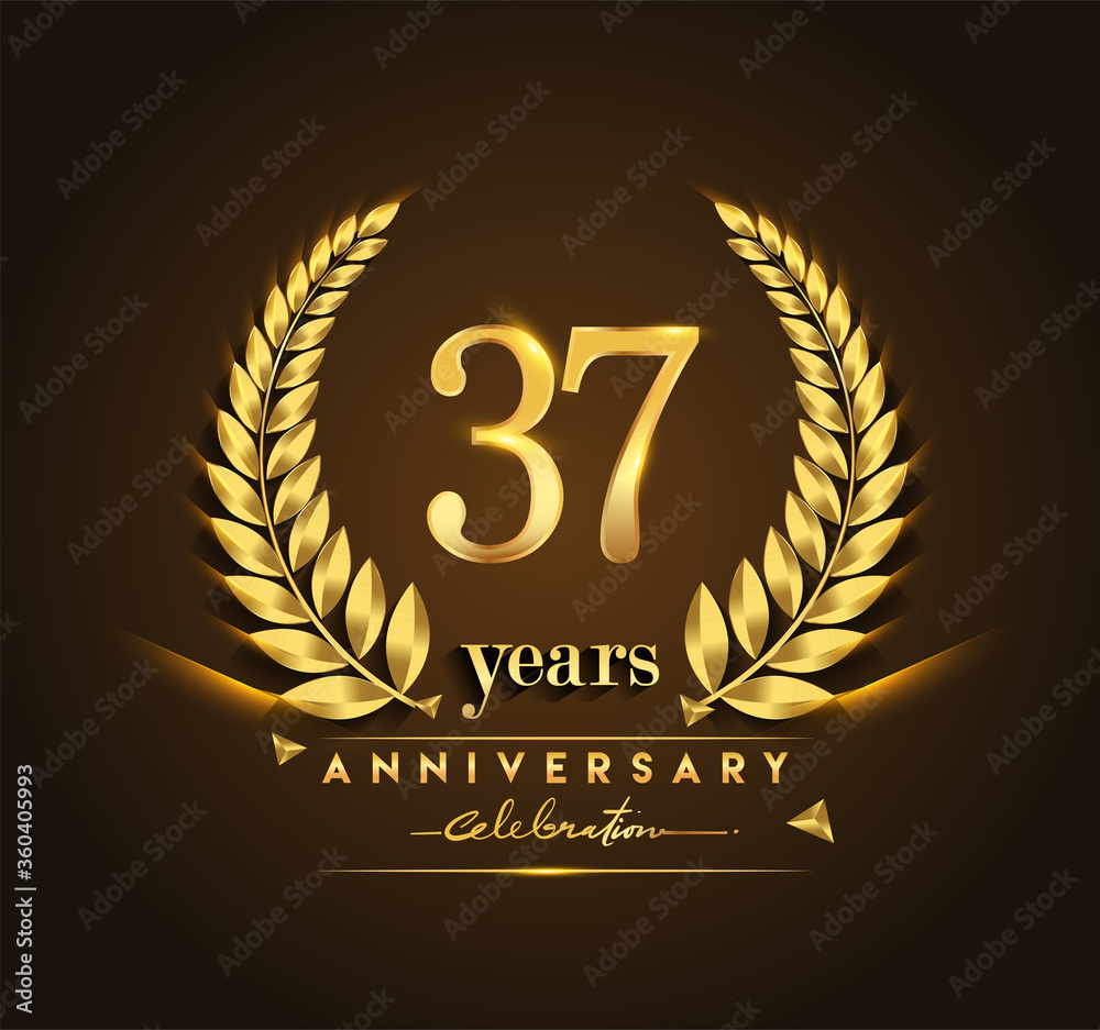 37th gold anniversary celebration logo with golden color and laurel ...