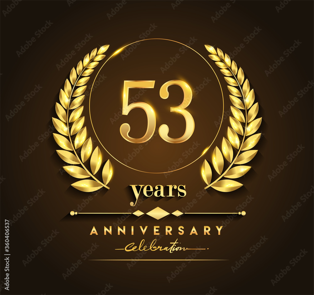 53rd gold anniversary celebration logo with golden color and laurel ...