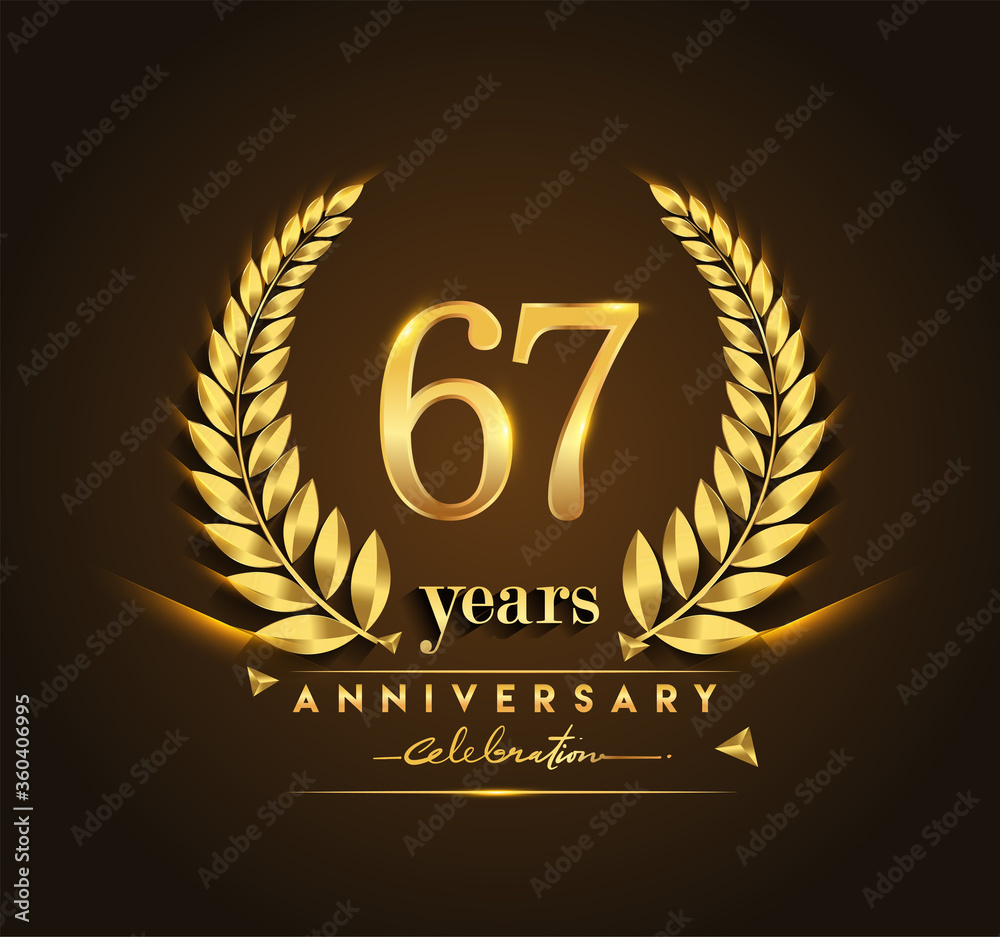 67th gold anniversary celebration logo with golden color and laurel ...