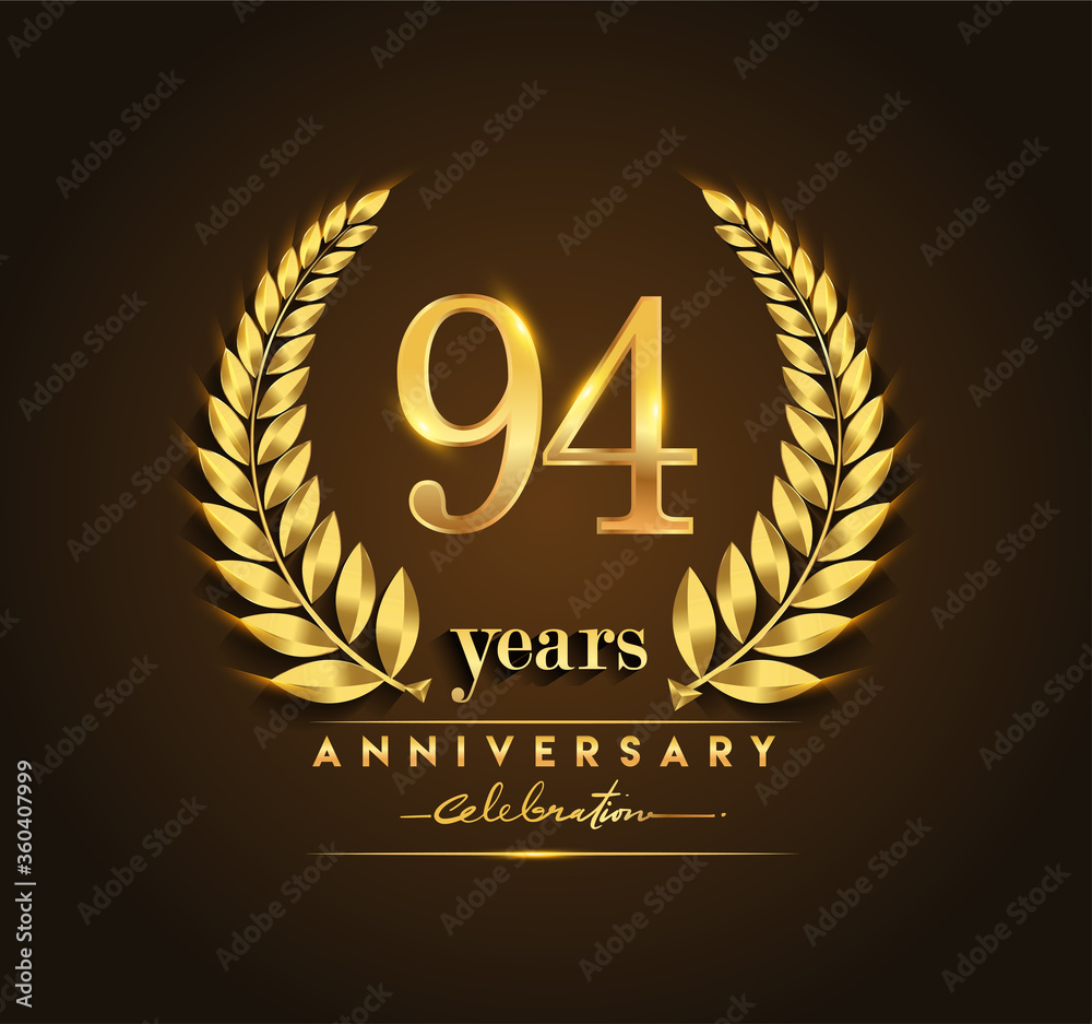 94th gold anniversary celebration logo with golden color and laurel ...