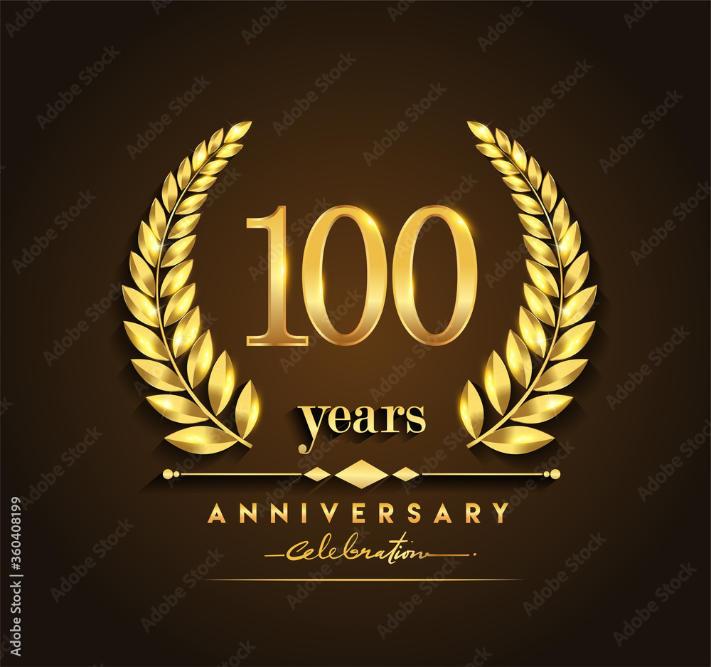 100th gold anniversary celebration logo with golden color and laurel ...