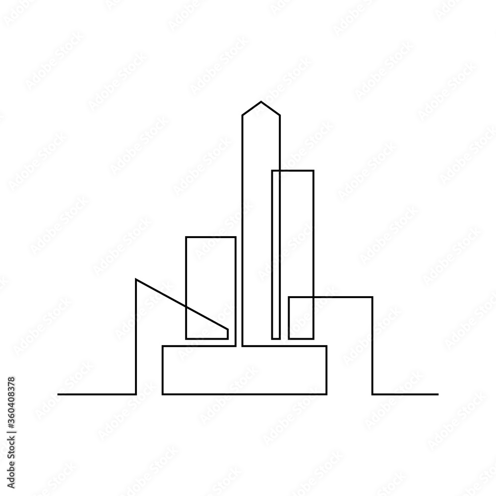 Abstract drawing of city buildings in continuous line art drawing style ...