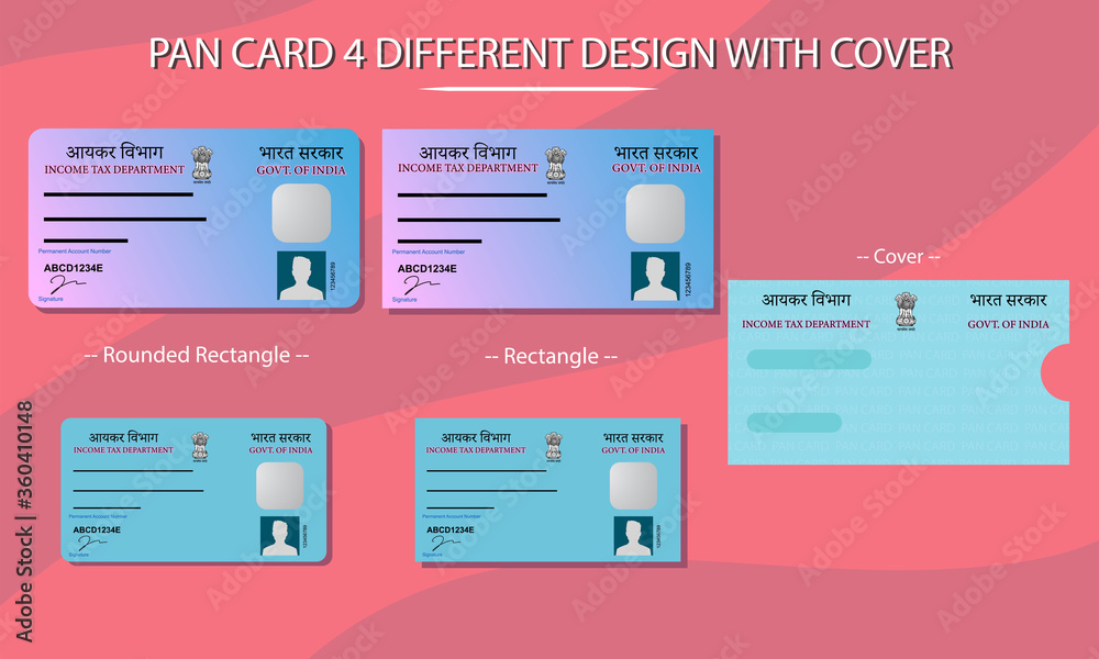 Indian PAN Card 4 Different Design with cover - Vectors Stock Vector ...