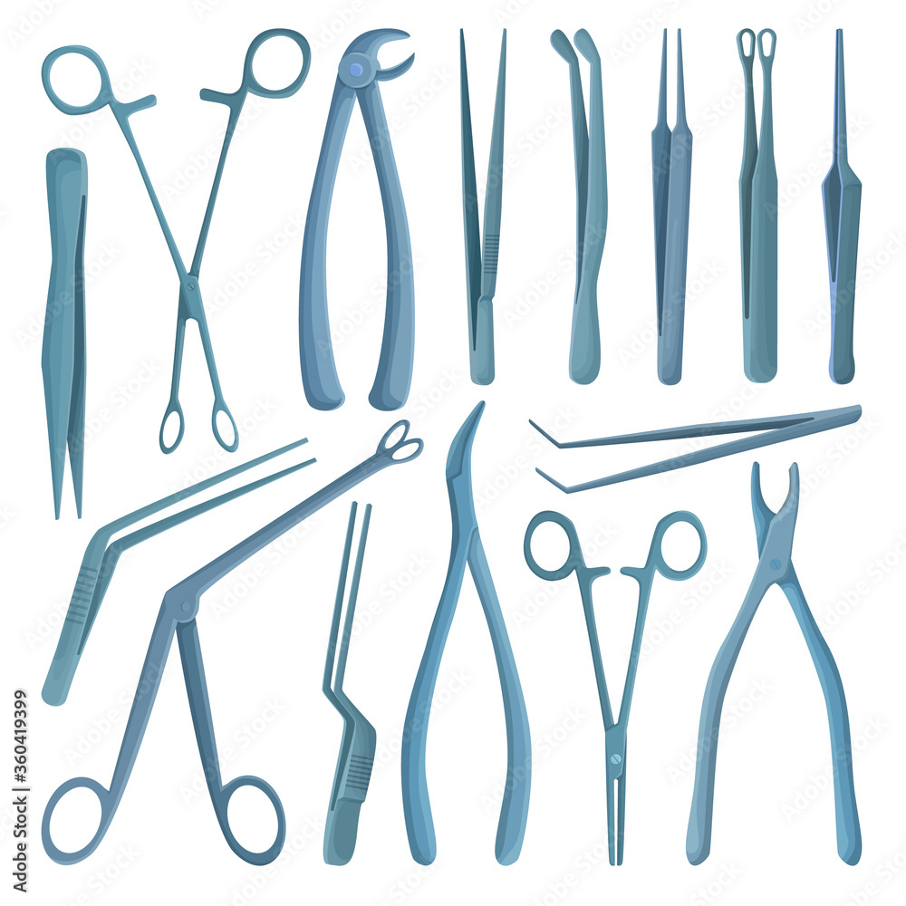 Medical forceps isolated cartoon set icon. Vector illustration surgical ...
