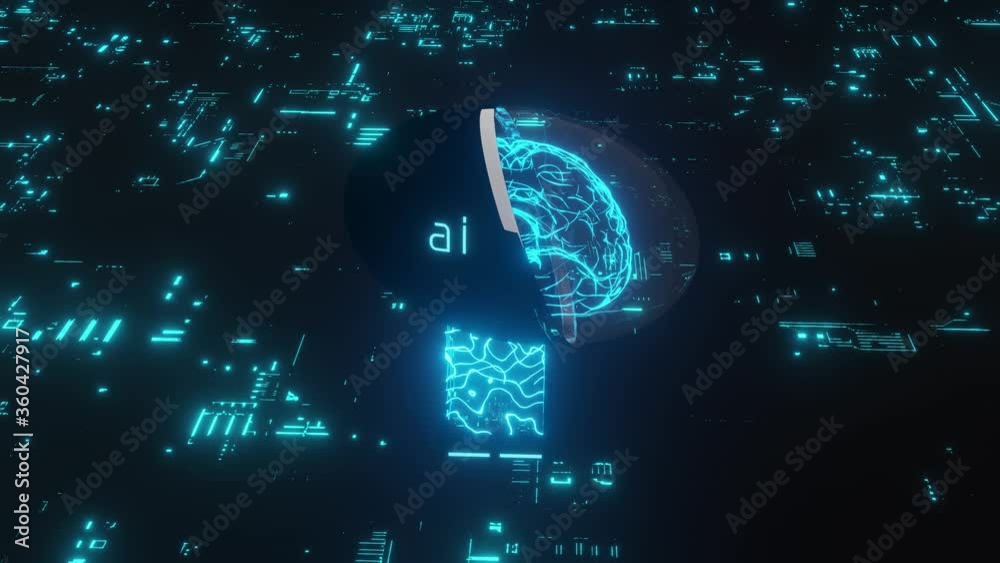 3D render animation of AI Artificial intelligence brain, deep learning ...