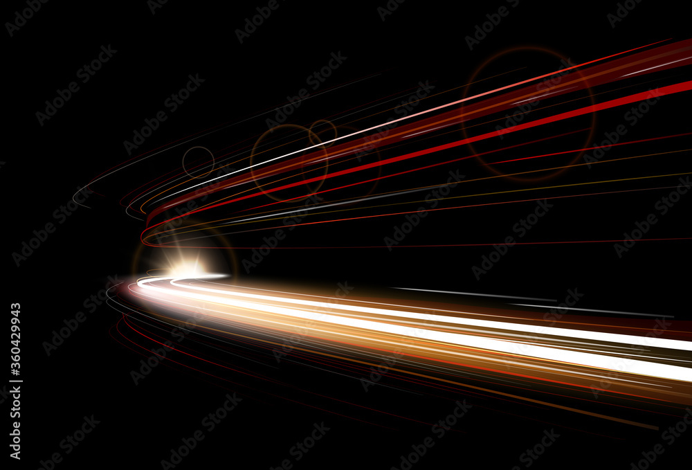 Vector illustration of dynamic lights speed road in dark background ...