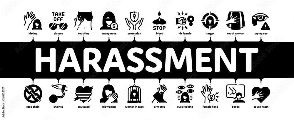 Sexual Harassment Minimal Infographic Web Banner Vector. Victim And ...