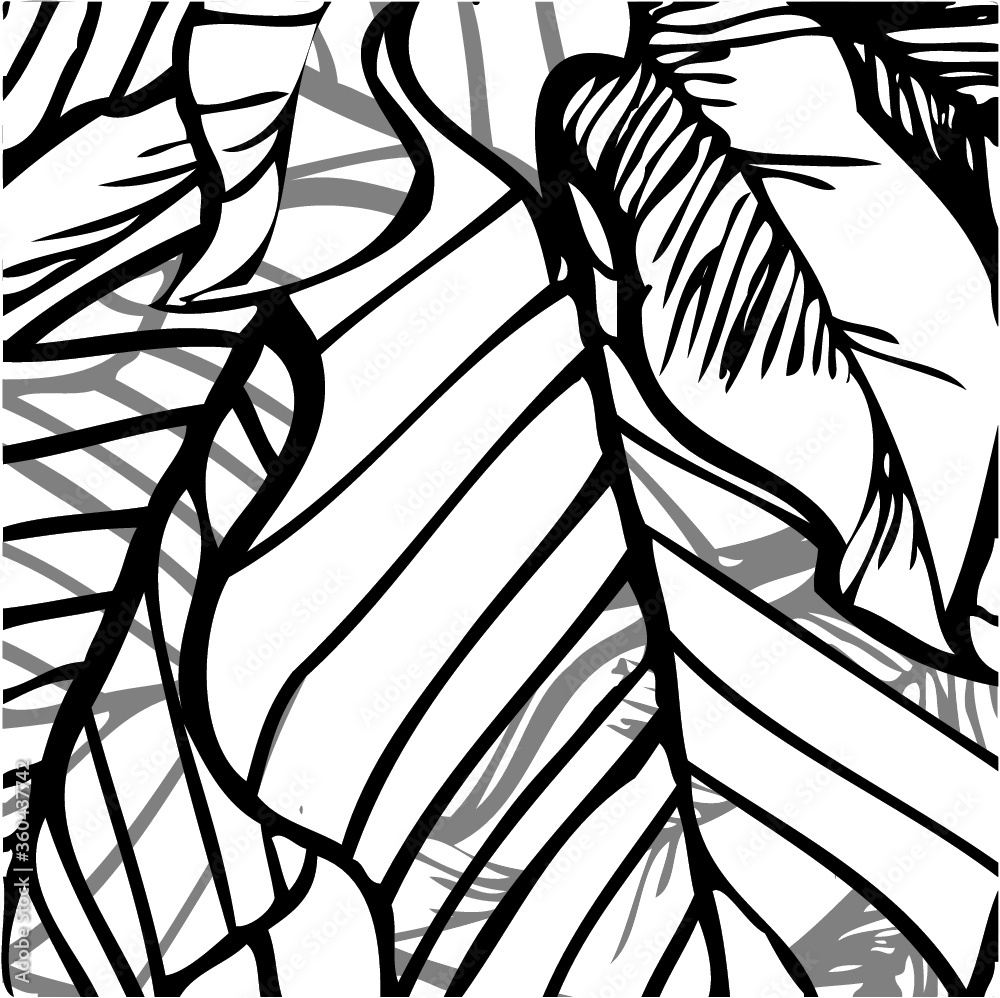 Vector illustration of black linear object leaf drawing. Pattern ...