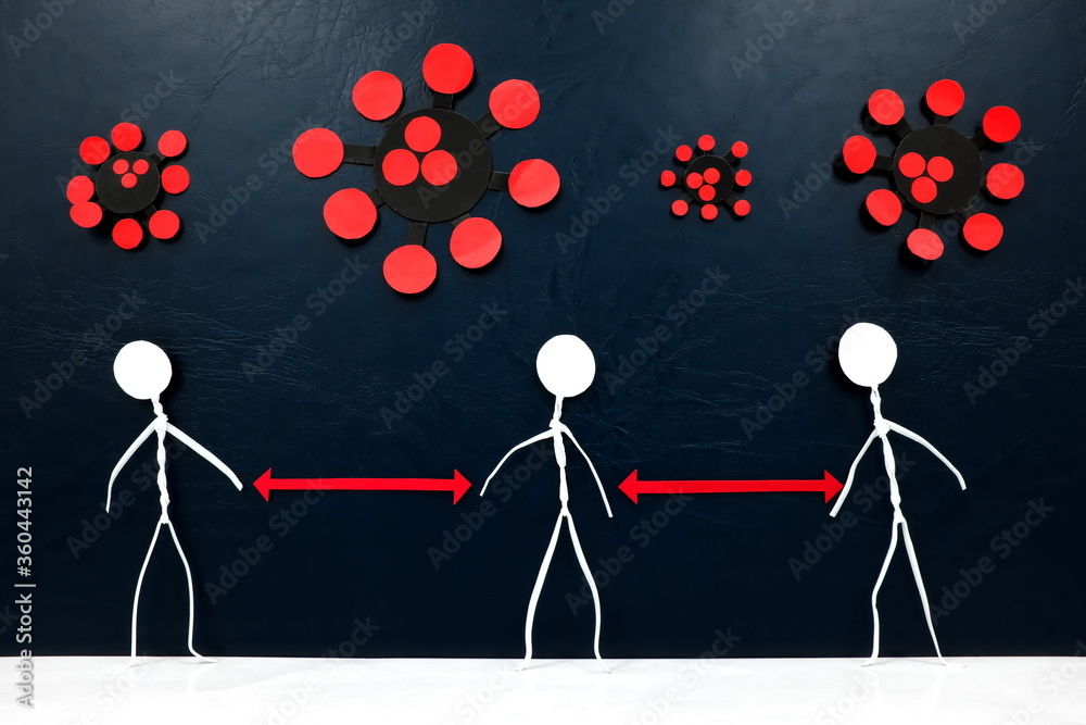 Physical social distancing during covid-19 pandemic crisis. Human stick ...