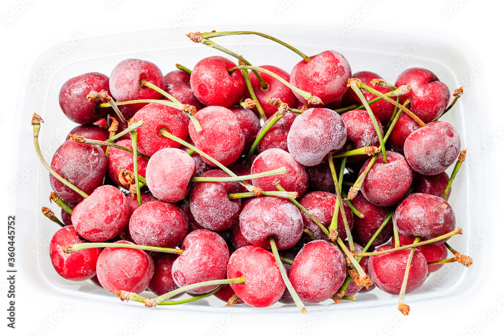 Beautiful sweet frozen cherry on a white background.Cherry in ice ...
