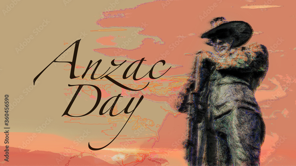 Script text reading 'Anzac Day'. Illustration of a Australian World War ...