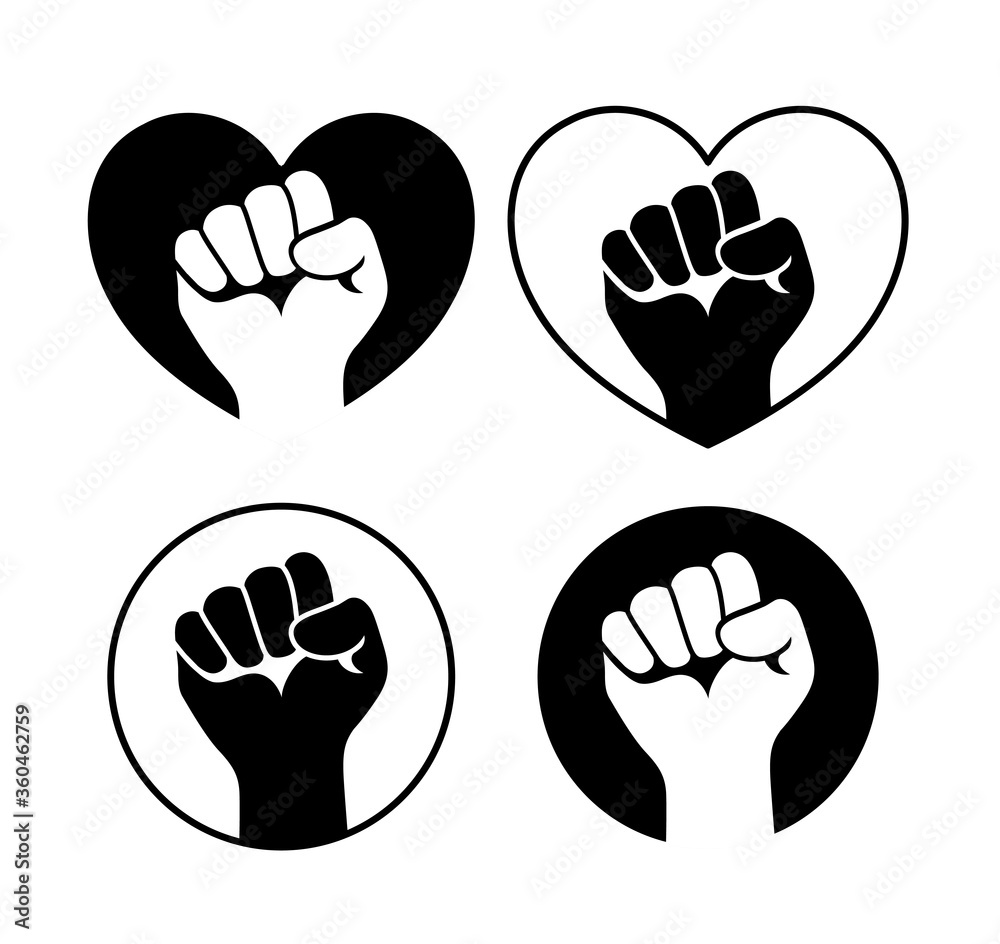 Raised fist set black icon design. Hand symbol for black lives matter ...