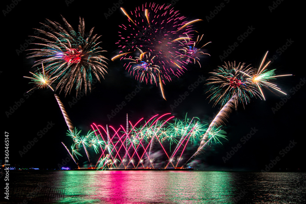 Amazing beautiful colorful fireworks display on celebration night ...