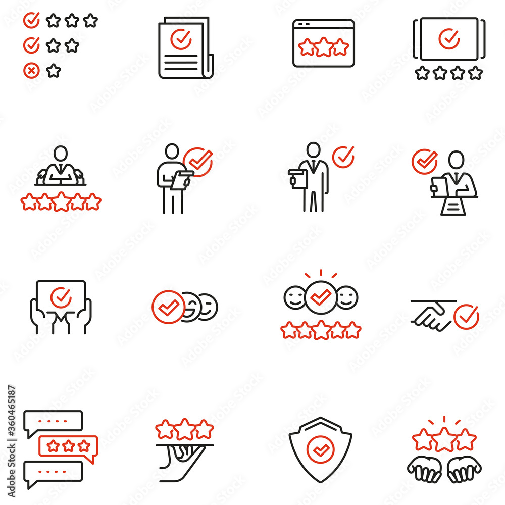 Vector Set of Linear Icons Related to Approvement, Auditing, Expertise ...