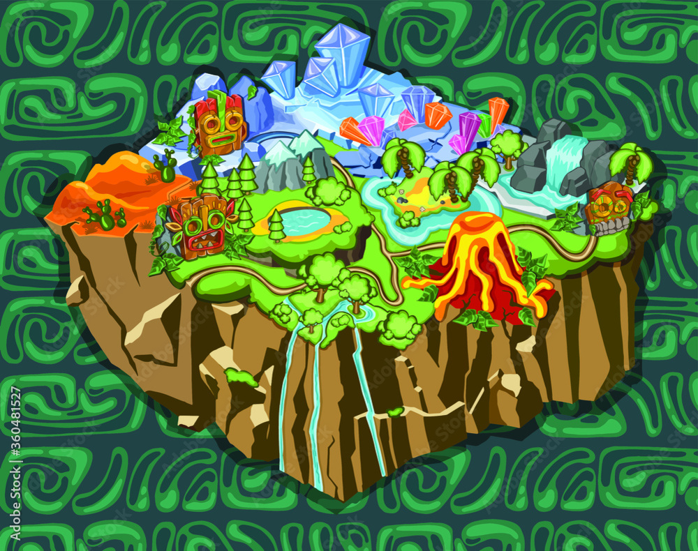 Set of Level Maps Assets. GUI map screen. Forest , winter, summer ...