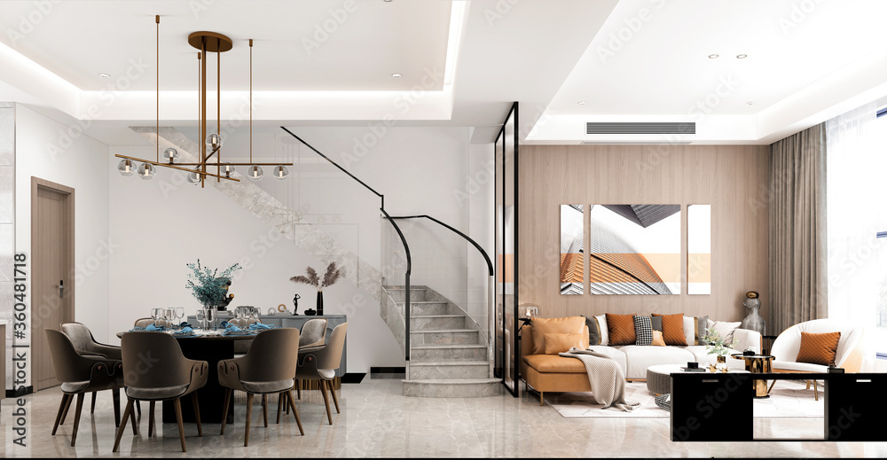 3d render of luxury dublex house living room Stock Photo | Adobe Stock