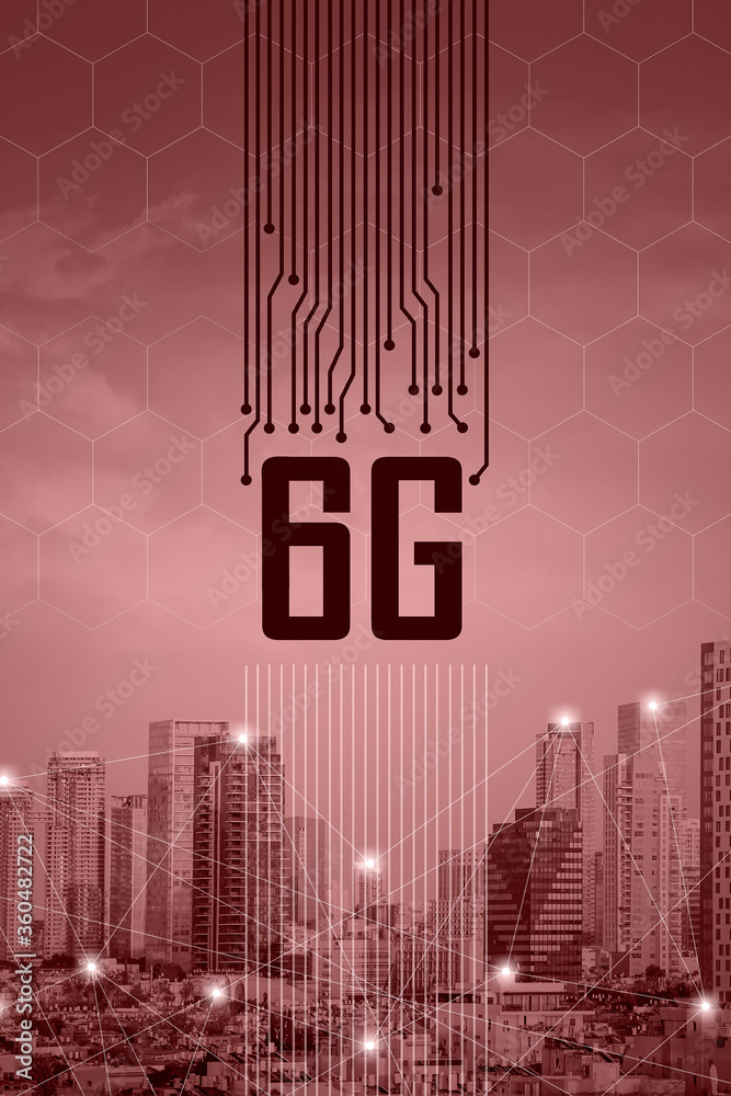 6G technology. Conceptual abstraction. Modern city and communication 6g ...