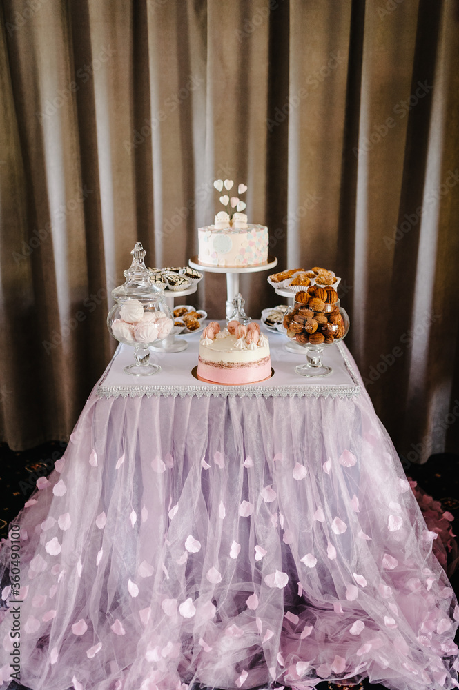 Birthday Cake on a background party decor. Copy space. Celebration ...